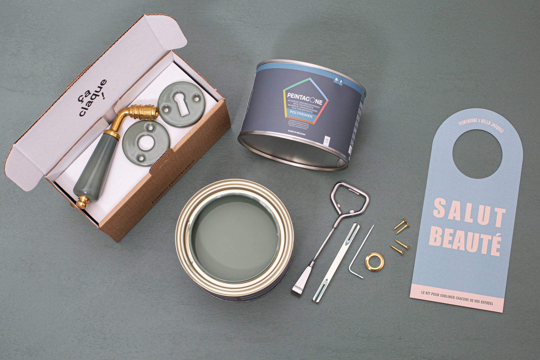 Poignée de porte béquille en porcelaine Vert Kaki – hello jacques